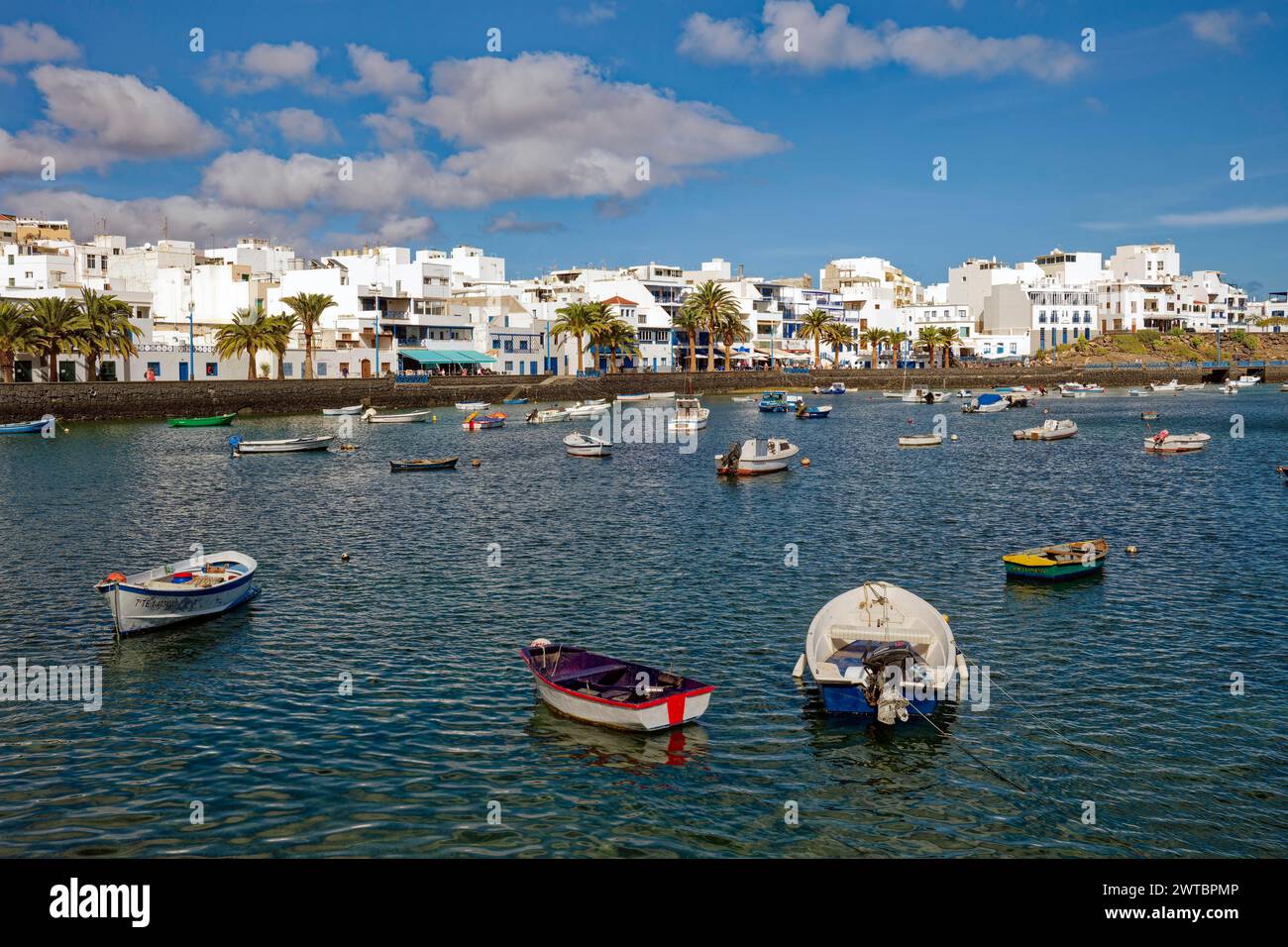 Boats in Charco de San Gines harbour, Arrecife, Lanzarote, Canary ...