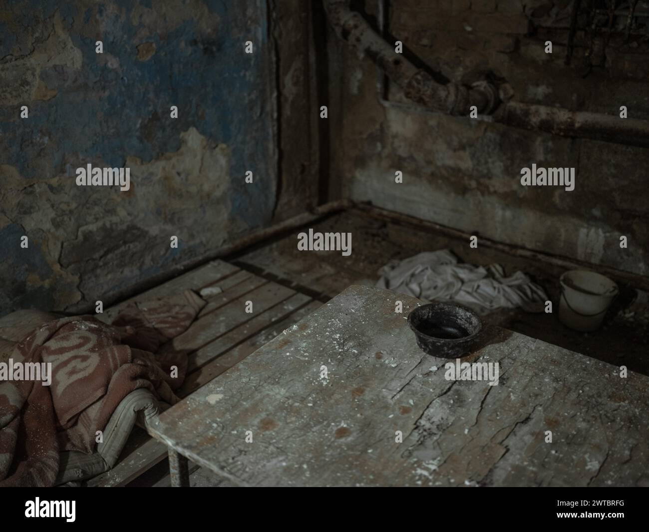 A basement room in the Isjum police station where prisoners were ...