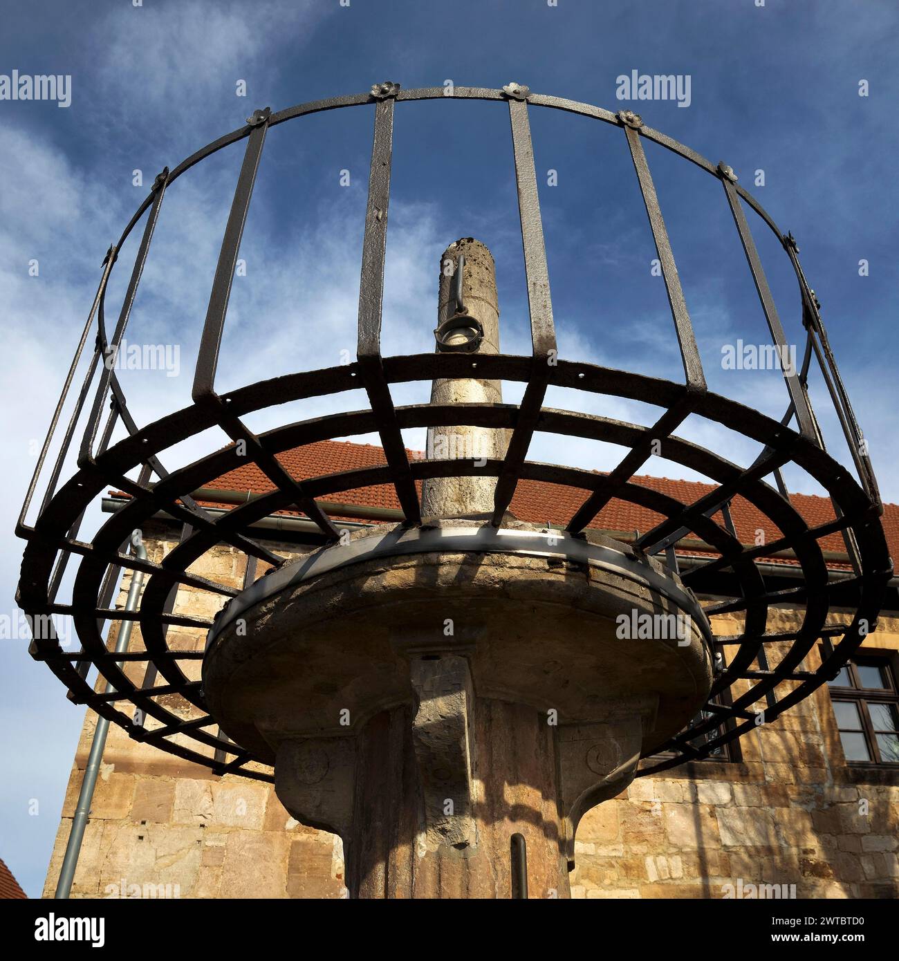 Historic pillory in front of the heritage-protected town hall ...