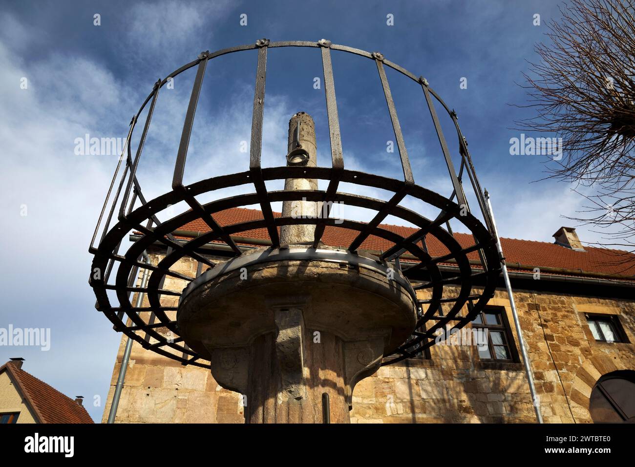 Historic pillory in front of the heritage-protected town hall ...