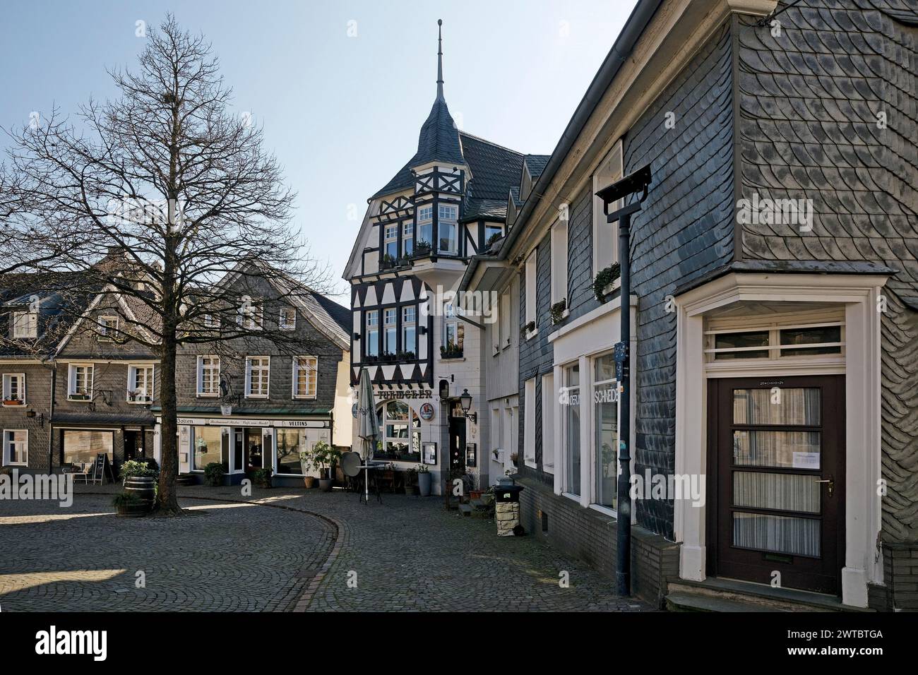 Church square with typical Bergisch houses, Historic Upper Town ...