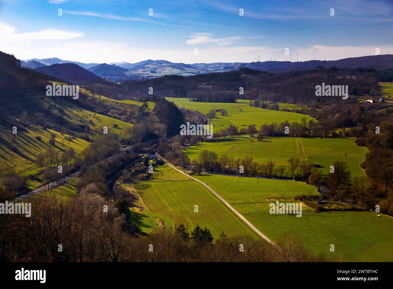 View from the Calvary into the Lower Diemel Valley, Marsberg, Sauerland ...