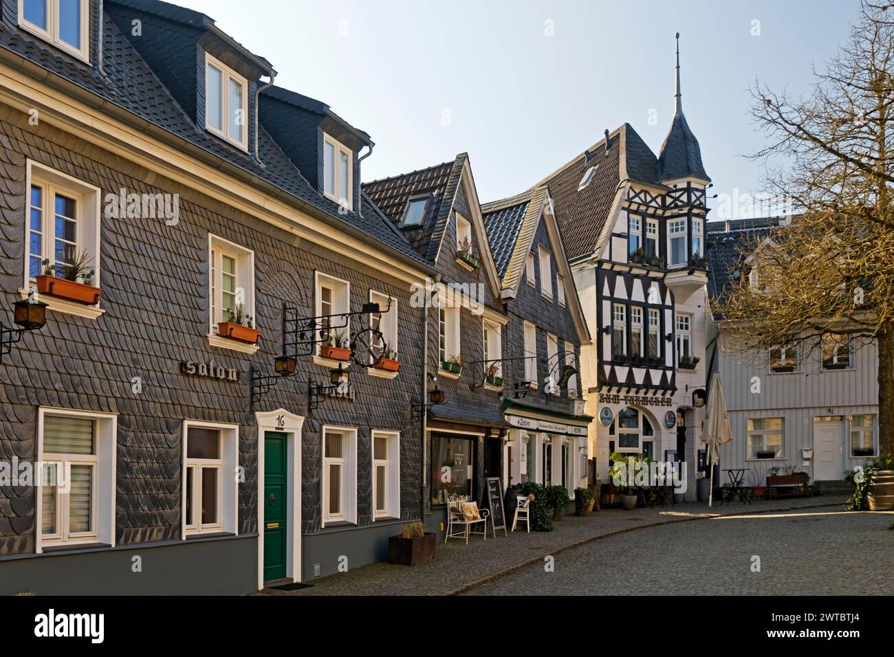 Church square with typical Bergisch houses, Historic Upper Town ...