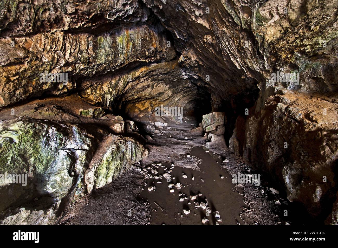 View into the Feldhof Cave, Hoennetal, Balve, Maerkisches Sauerland ...