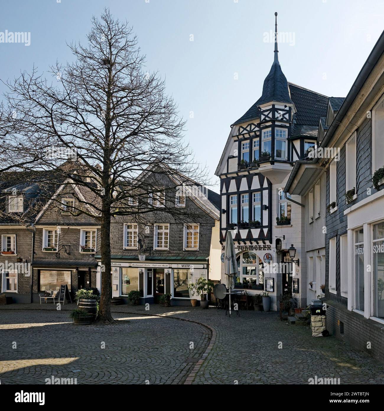 Church square with typical Bergisch houses, Historic Upper Town ...