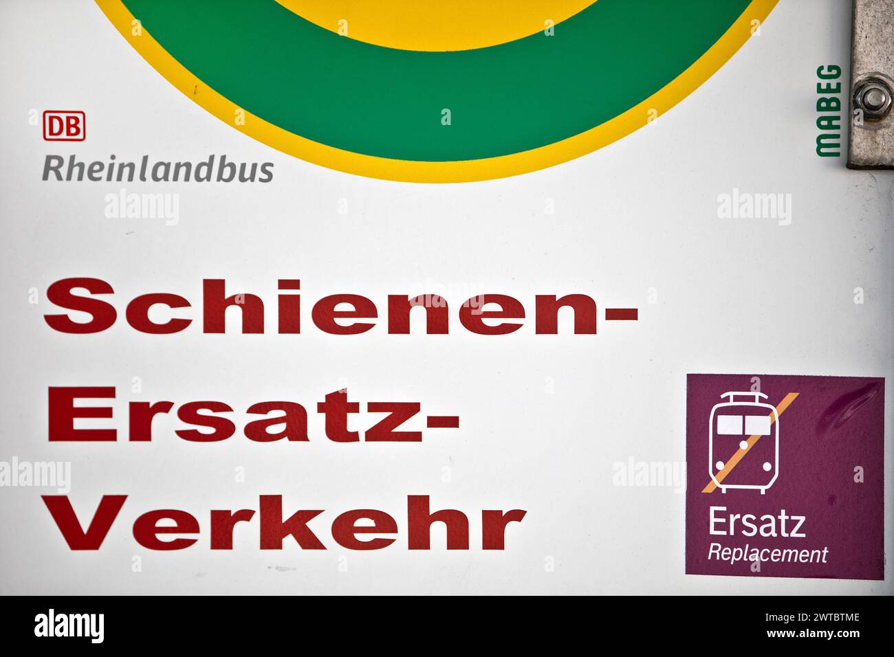 Bus stop sign for rail replacement traffic at the bus station next to ...