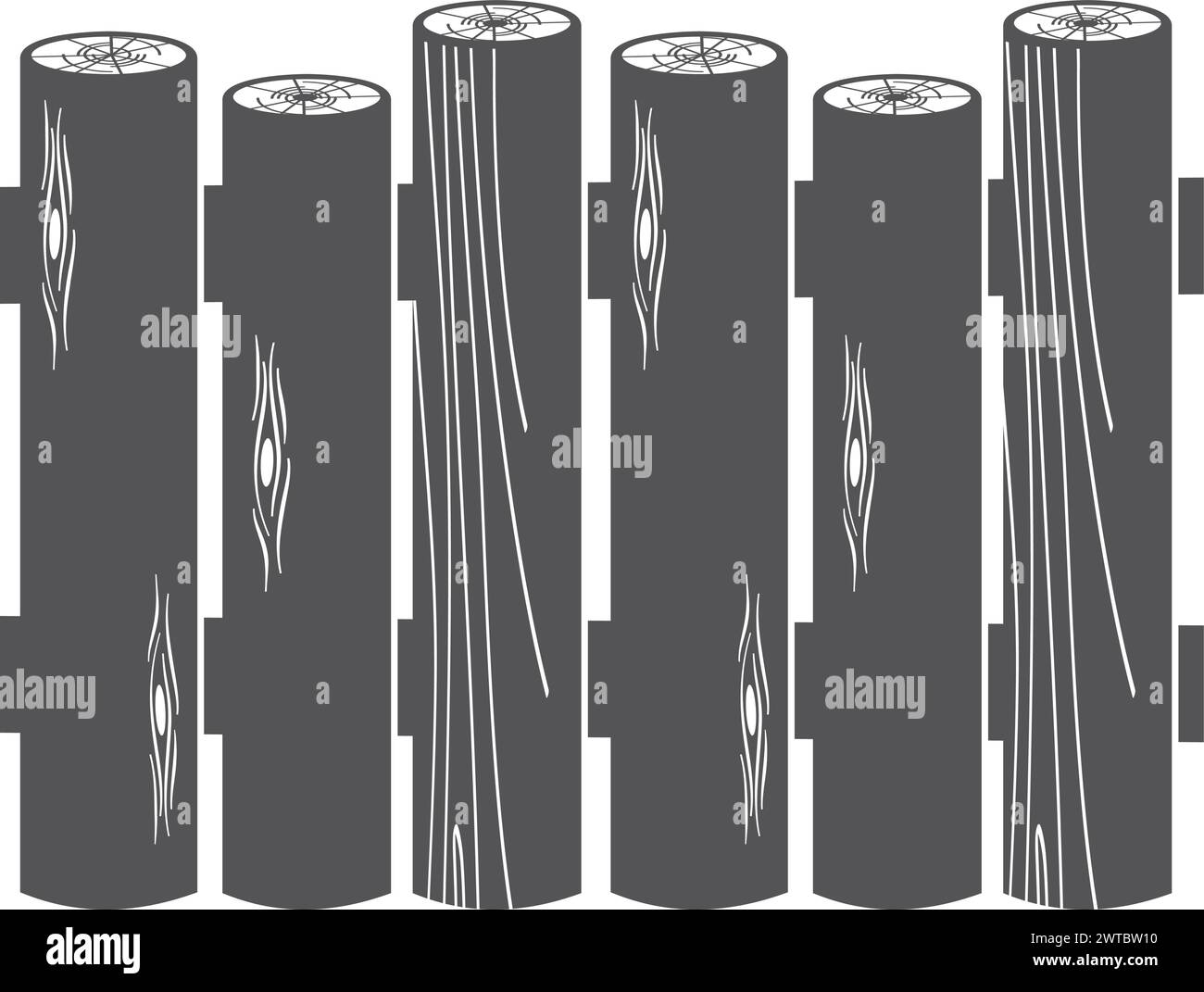 Wooden log fence. Rural border barrier black silhouette Stock Vector ...