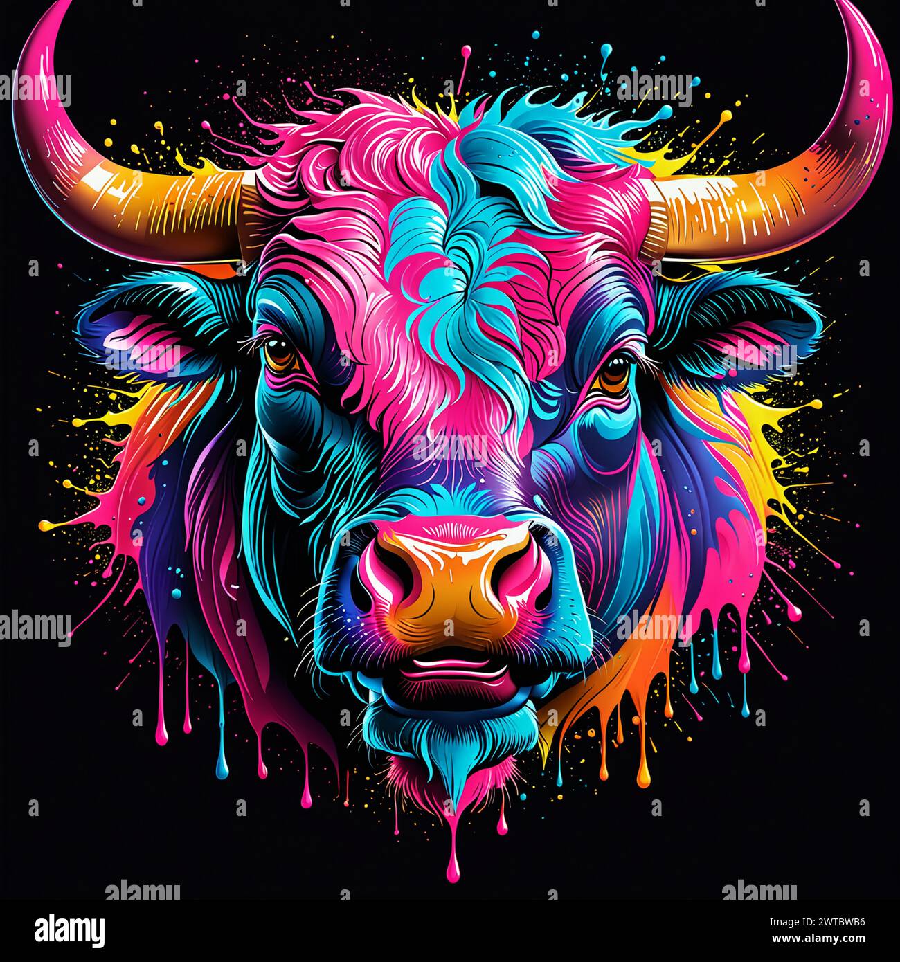 A mesmerizing piece of art featuring a neon-colored animal against a ...