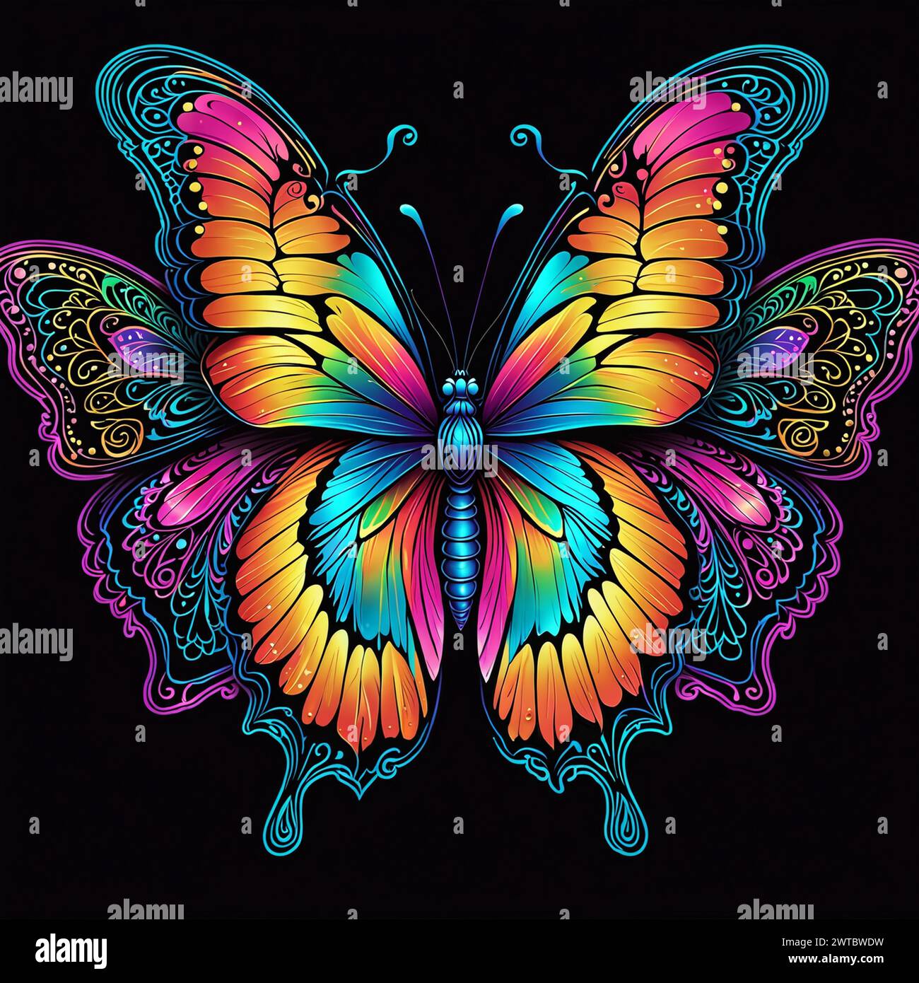 A mesmerizing piece of art featuring a neon-colored animal against a ...