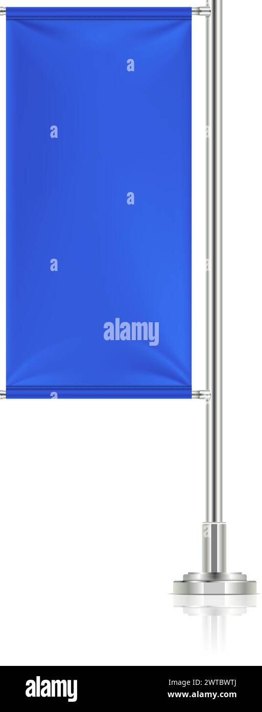Vertical outdoor banner. Realistic metal pole with blue fabric Stock ...