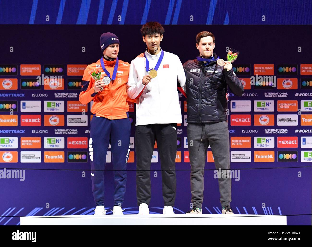 Rotterdam, Netherlands. 16th Mar, 2024. Gold medalist Sun Long (C) of ...