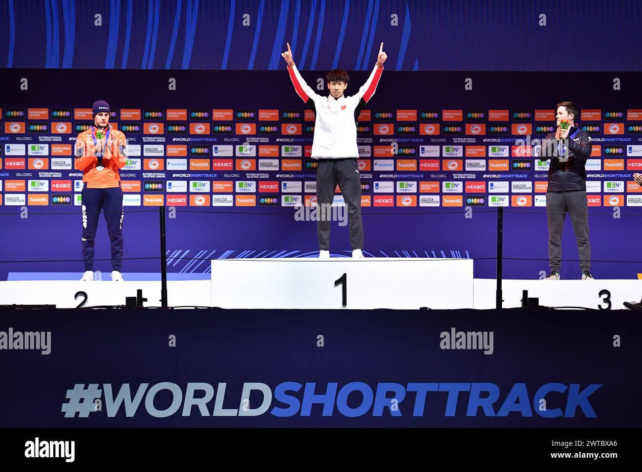 Rotterdam, Netherlands. 16th Mar, 2024. Gold medalist Sun Long (C) of ...