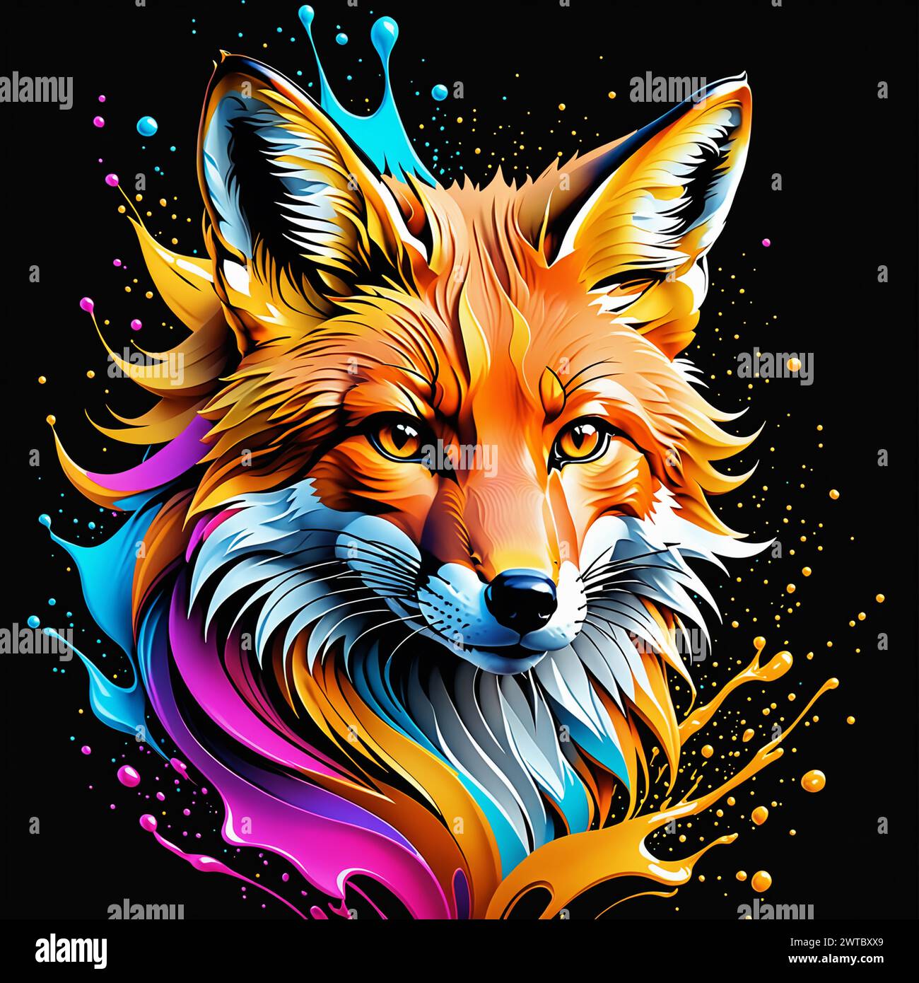 A mesmerizing piece of art featuring a neon-colored animal against a ...