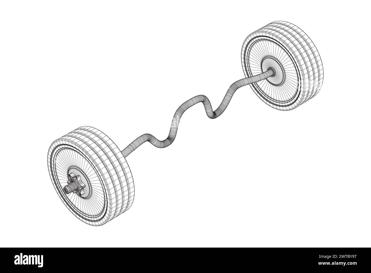 Black and white contour of a barbell, isolated on the white background ...