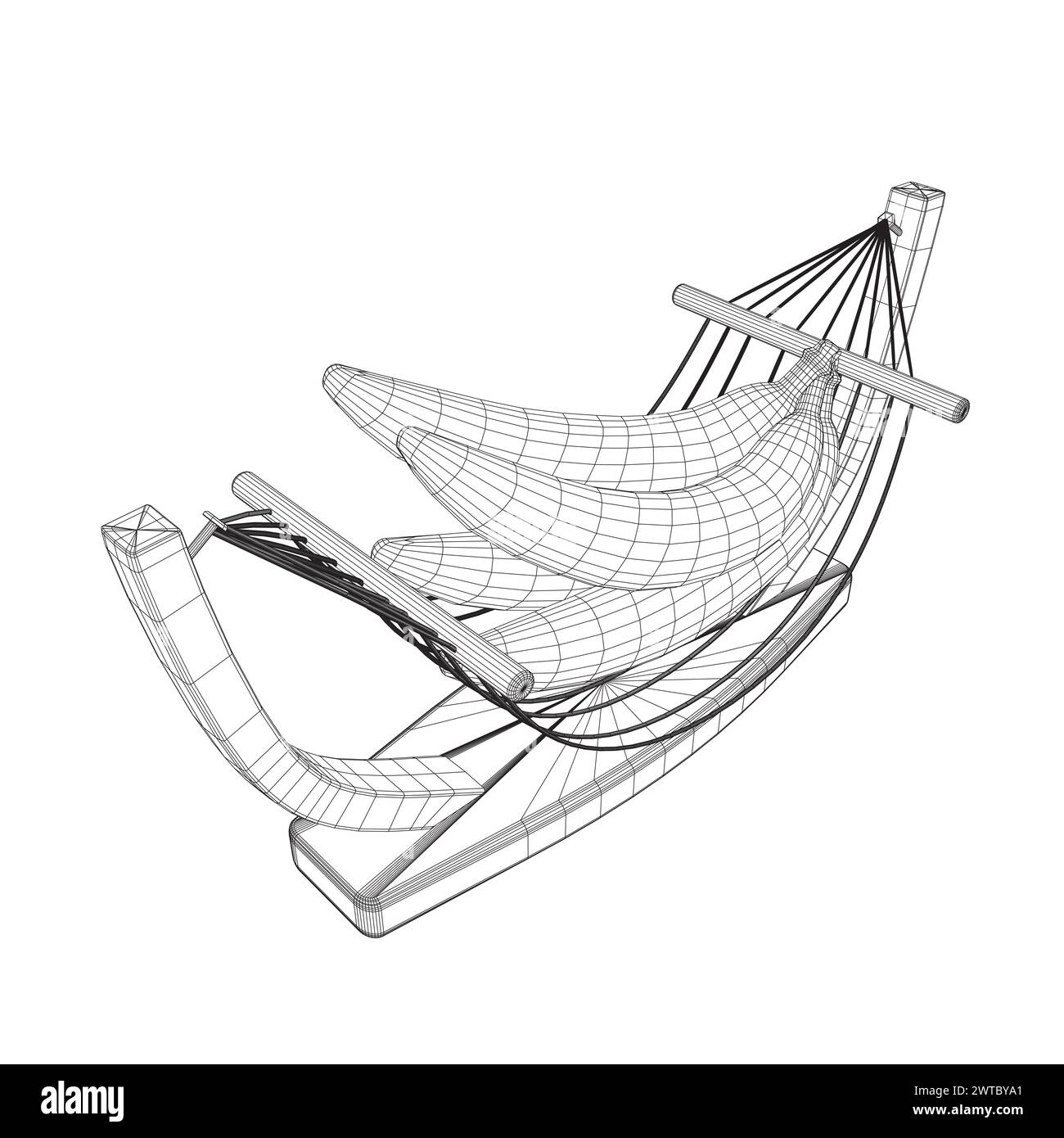 Vector isolated bananas bunch colorless black and white wireframe line ...