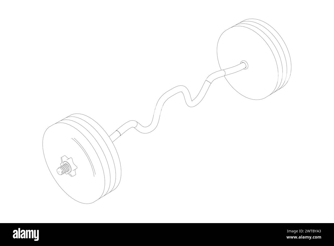 Black and white contour of a barbell, isolated on the white background ...