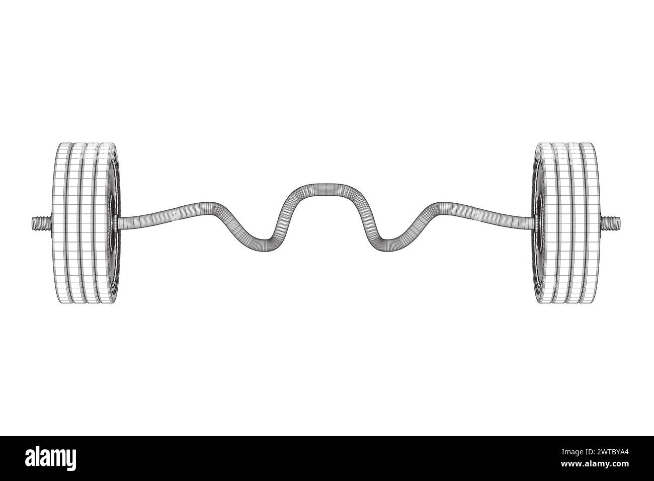 Black and white contour of a barbell, isolated on the white background ...