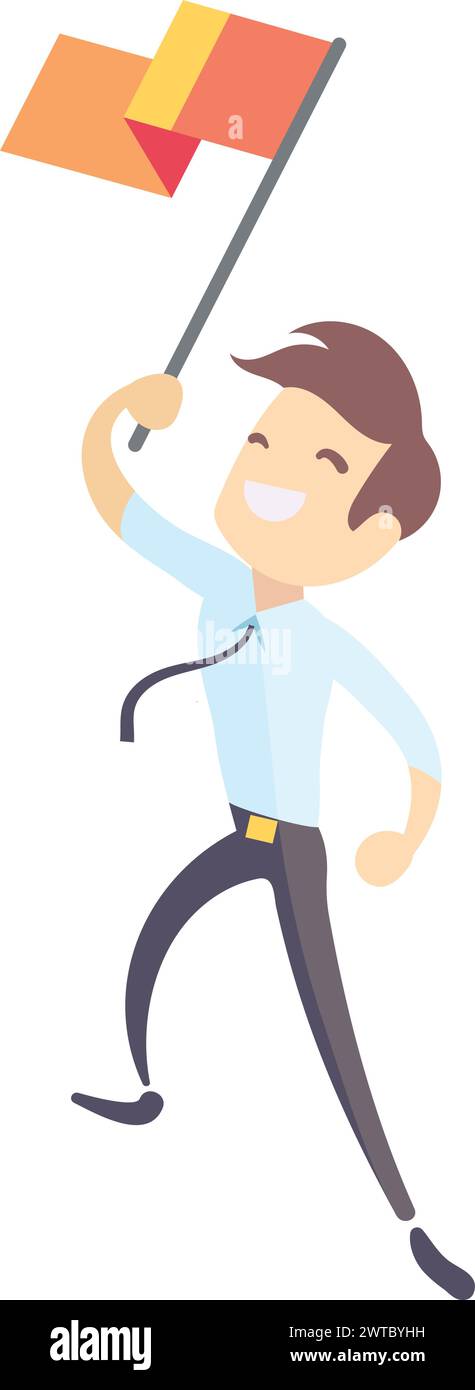 Happy business worker with red flag. Goal success icon Stock Vector ...
