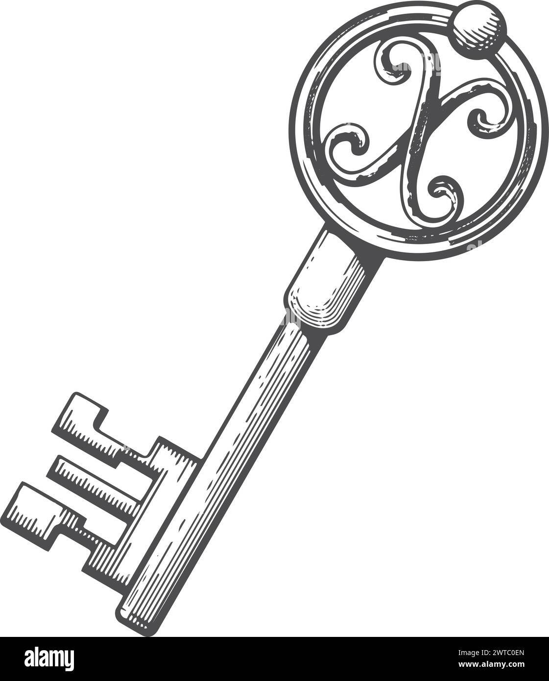 Vintage skeleton key. Hand drawn medieval filigree Stock Vector Image ...