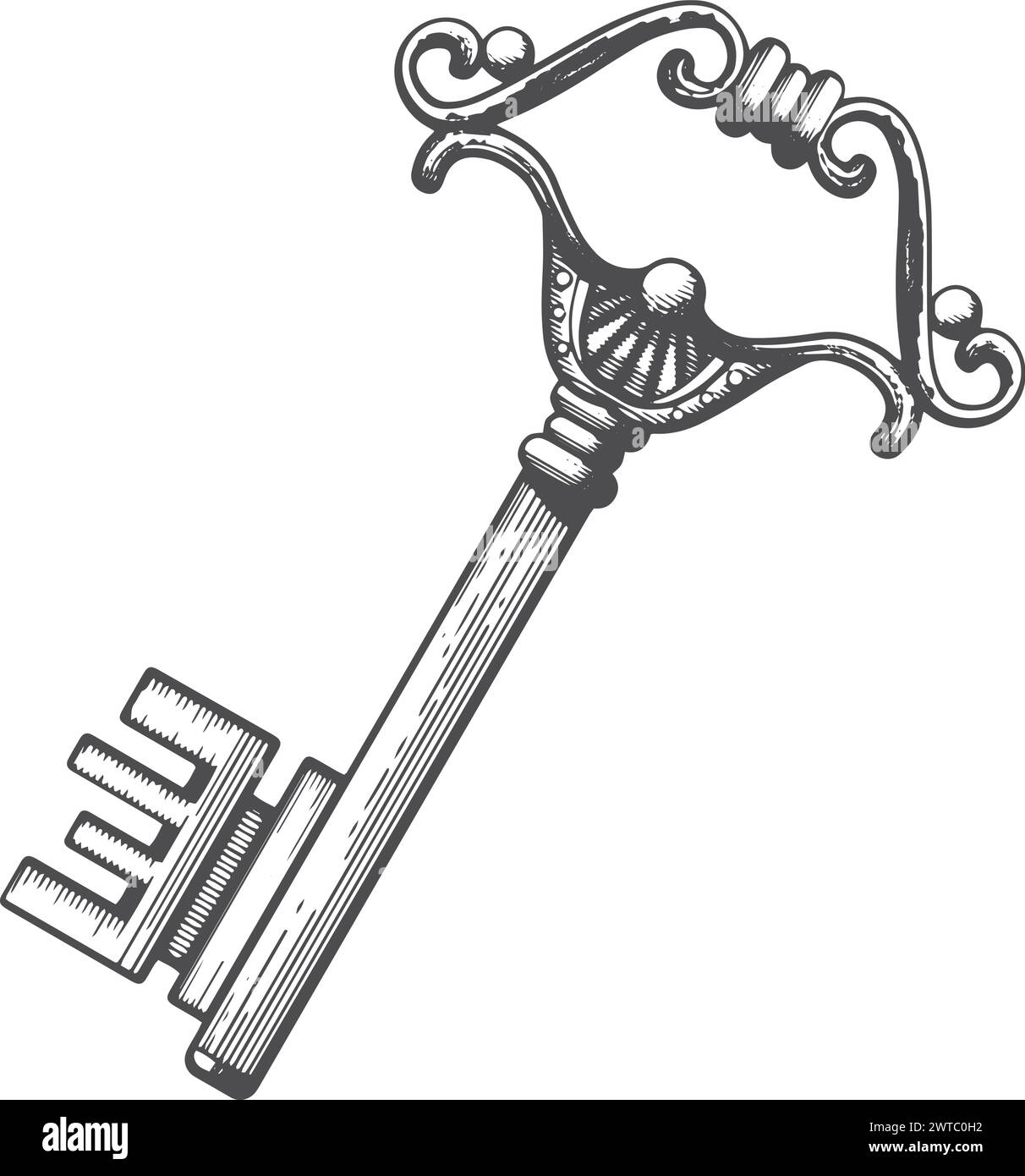 Ornate key engraving. Vintage door protection sketch Stock Vector Image ...