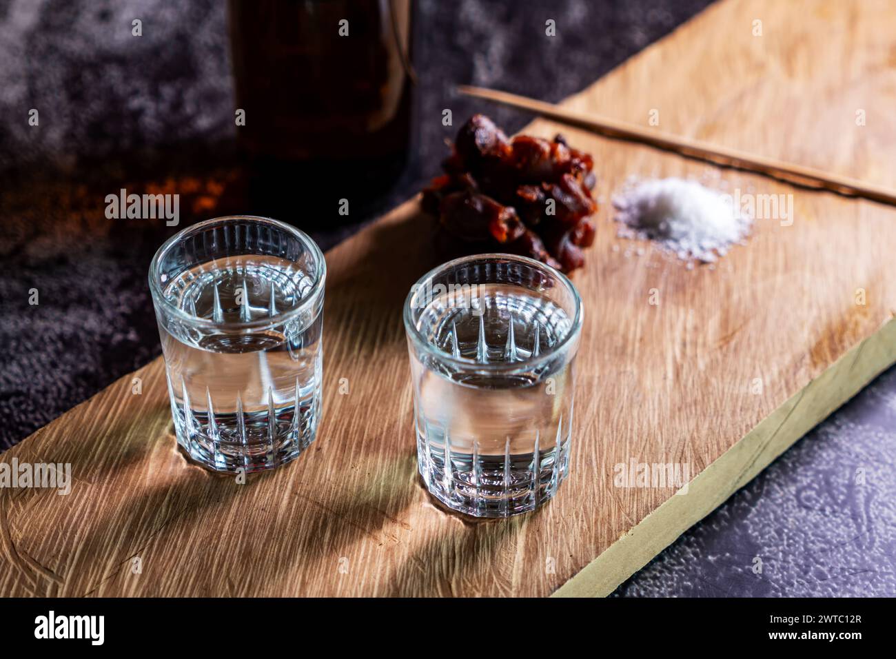 Rice whisky alcohol 40 degree into the glass Stock Photo - Alamy