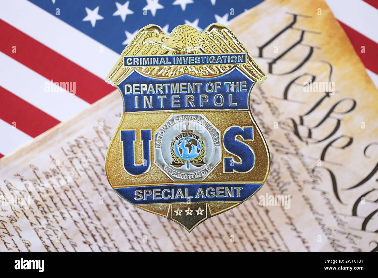 KYIV, UKRAINE - MARCH 9, 2024 US Interpol Special Agent badge with ...