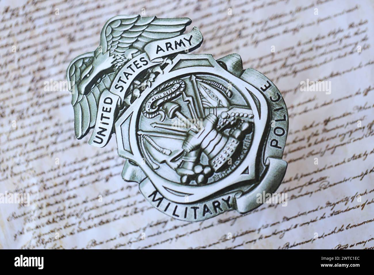 KYIV, UKRAINE - MARCH 9, 2024 US Army Military Police badge on United ...