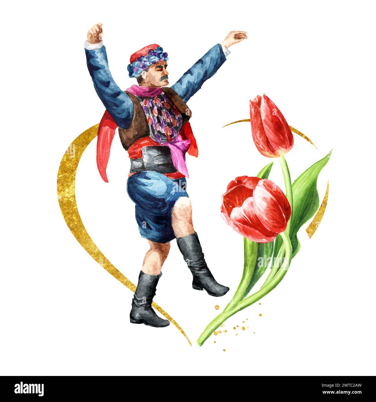 Turkish Ottoman Anatolian Folk Zeybek Dance and tulips, symbol of ...