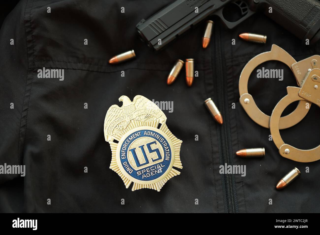 KYIV, UKRAINE - MARCH 9, 2024 US DEA Special Agent badge on black ...