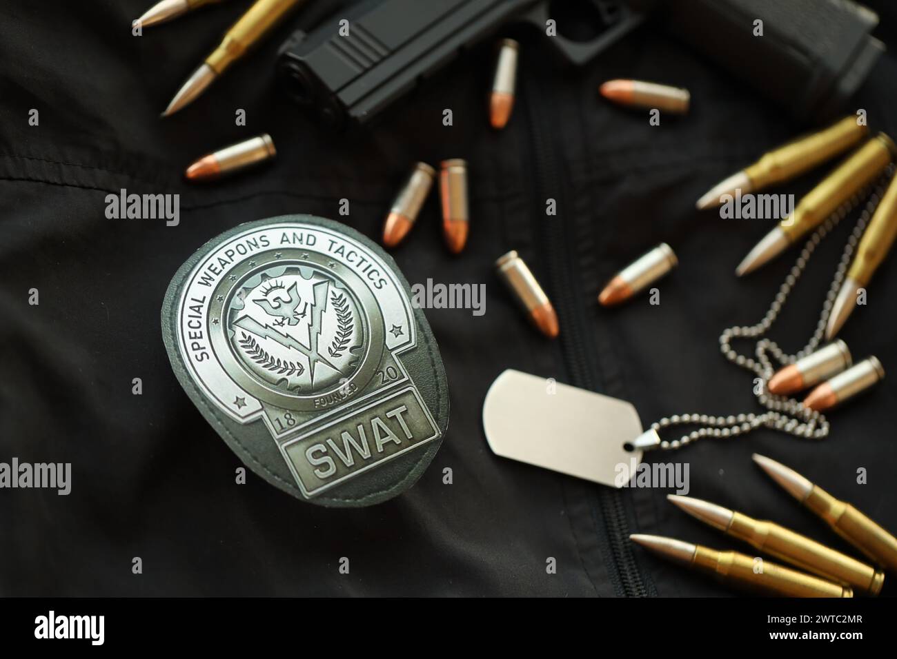 KYIV, UKRAINE - MARCH 9, 2024 US SWAT badge on black jacket uniform ...
