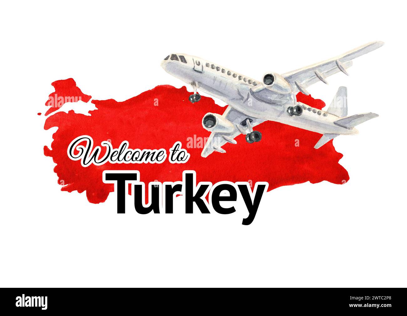 Welcome to Turkey card. Flag and map, symbol of the country. Hand drawn ...