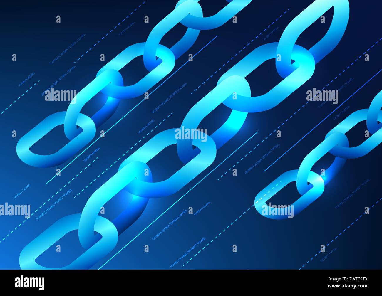 Blockchain technology A long chain connected together. with number code ...