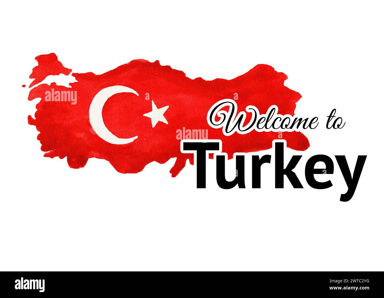 Welcome to Turkey card. Flag and map, symbol of the country. Hand drawn ...