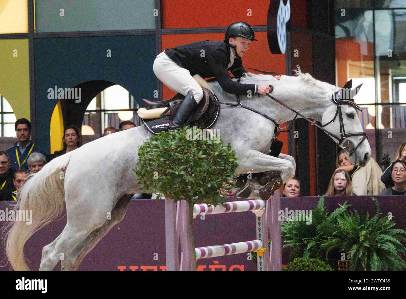 Paris, France. 16th Mar, 2024. David MOSER (AUT) riding Chocolat Blanc ...