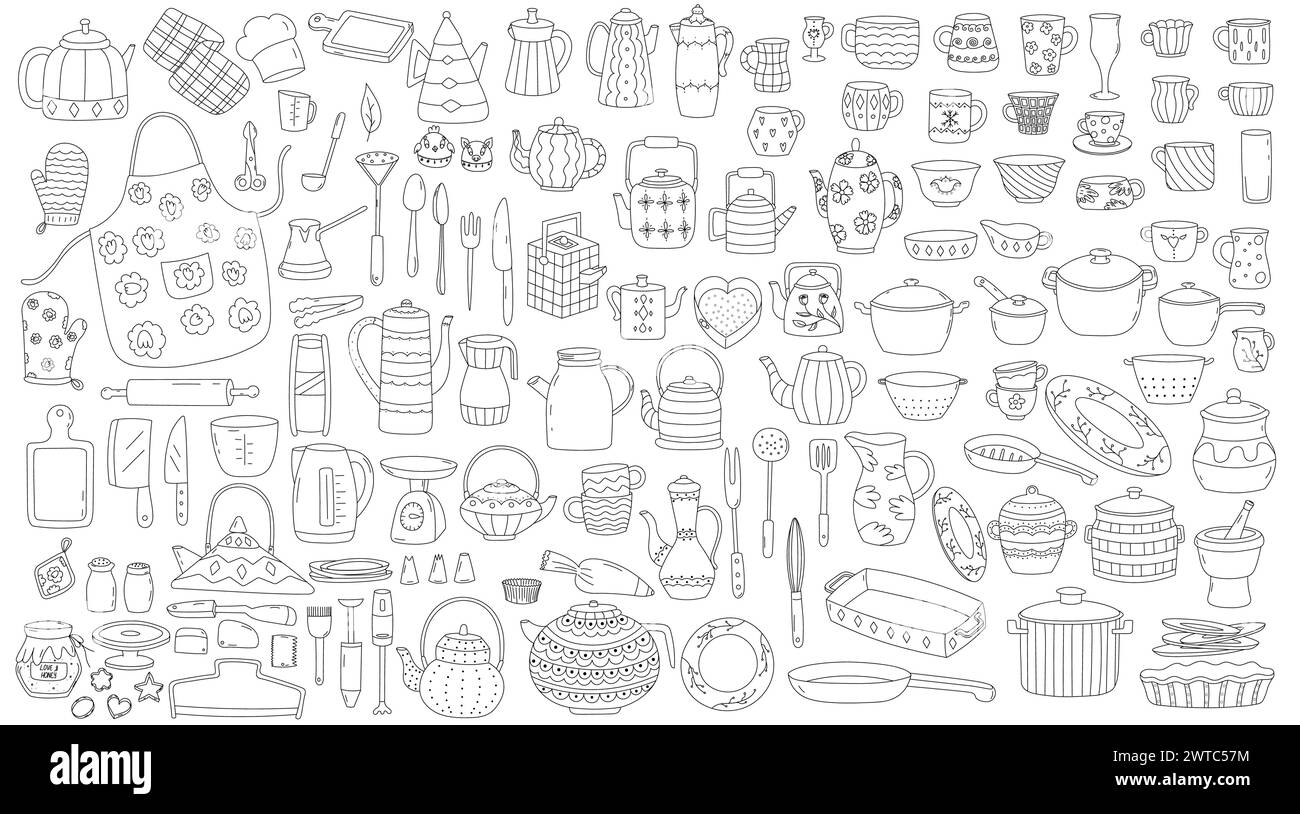 Big set of Hand drawn illustration kitchen tools Stock Vector Image ...