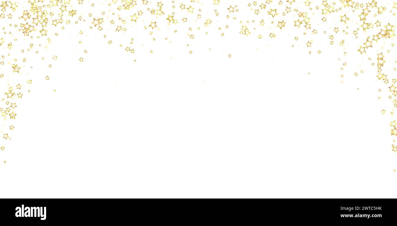 Gold sparkling star confetti. Chaotic dreamy childish overlay template. Festive stars vector ...