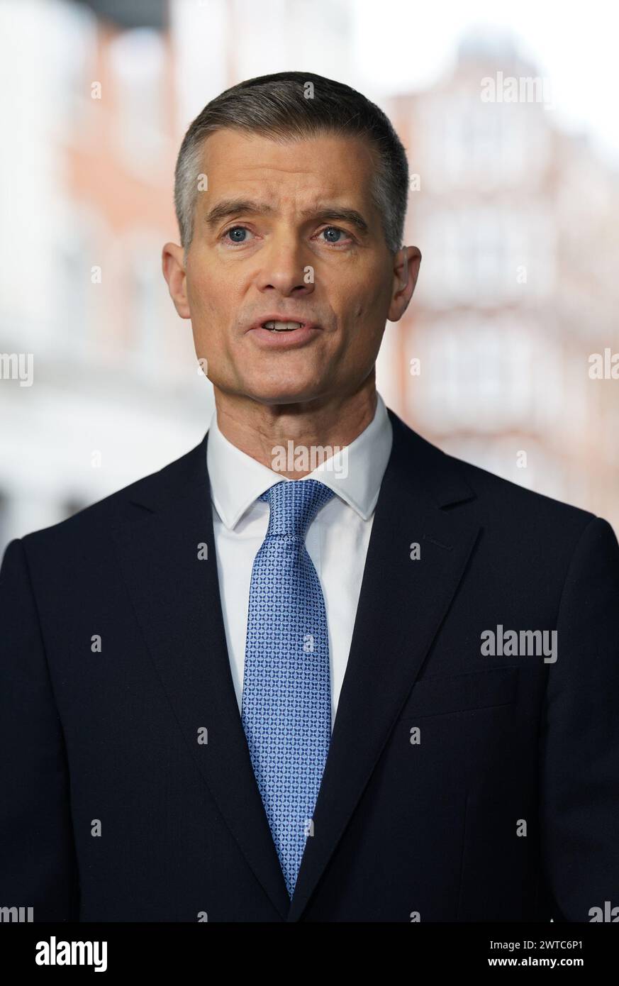 Transport Secretary Mark Harper speaks to the media outside BBC ...