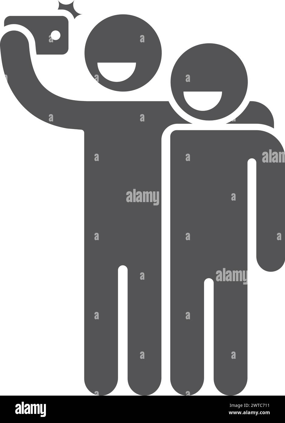 Friends selfie black icon. Two human figures together Stock Vector ...