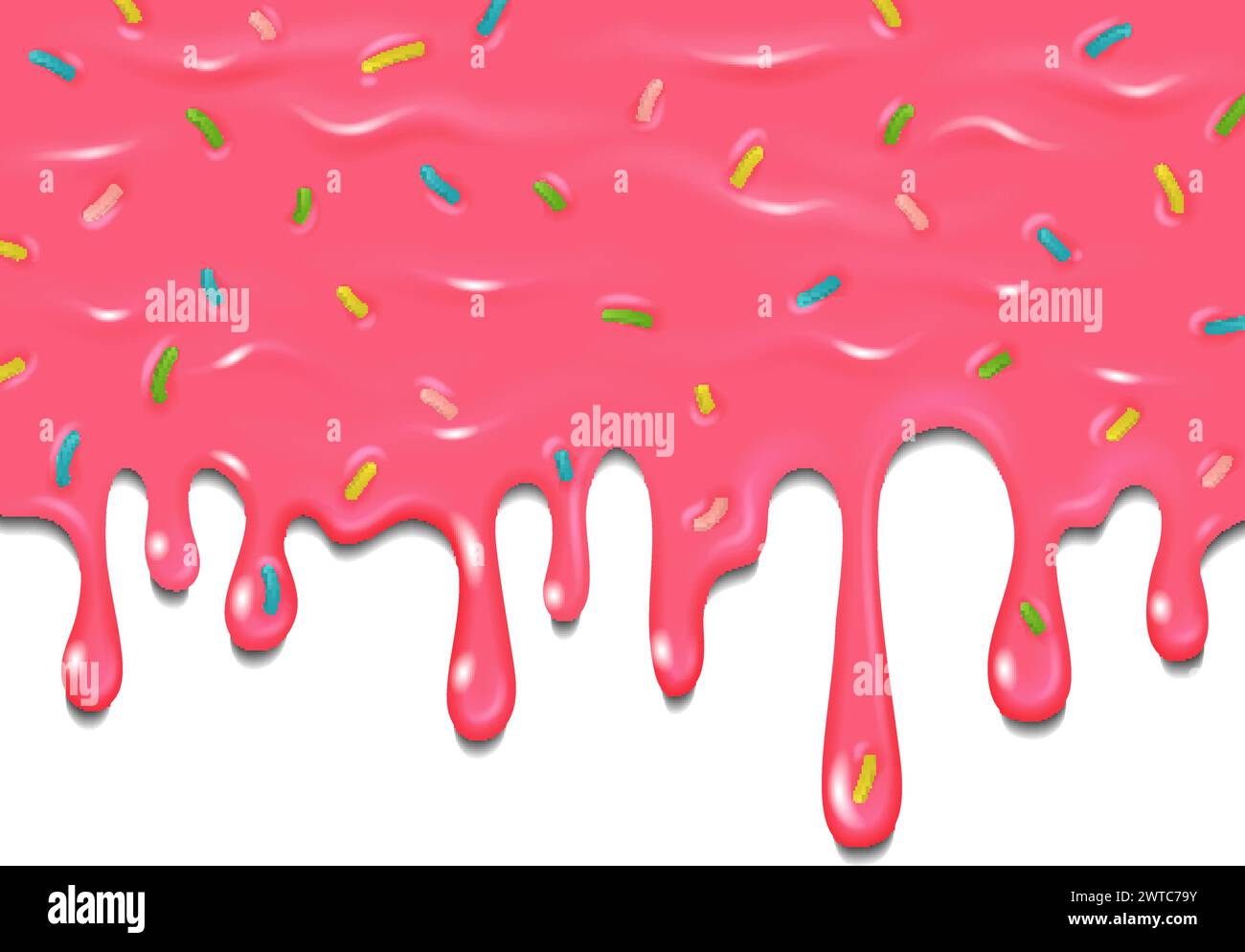 Dripping pink donut glaze. Sweet icing horizontal border Stock Vector ...