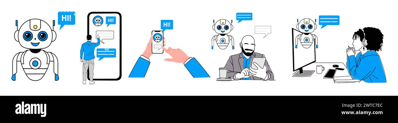 Online communication with ai chat bot vector set Stock Vector Image ...