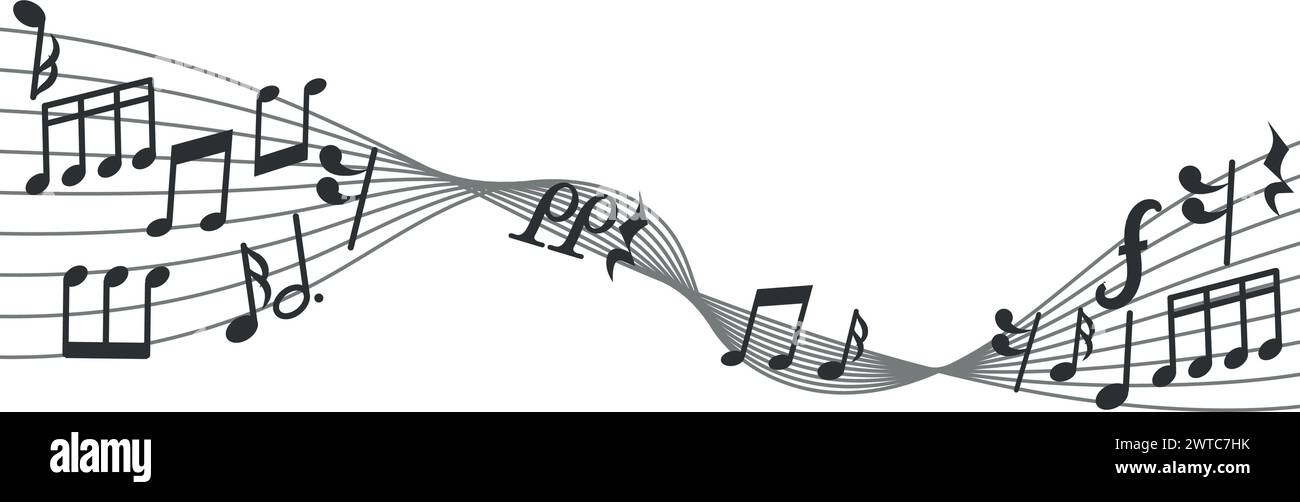 Music composition curved note staff. Melody sound Stock Vector Image ...