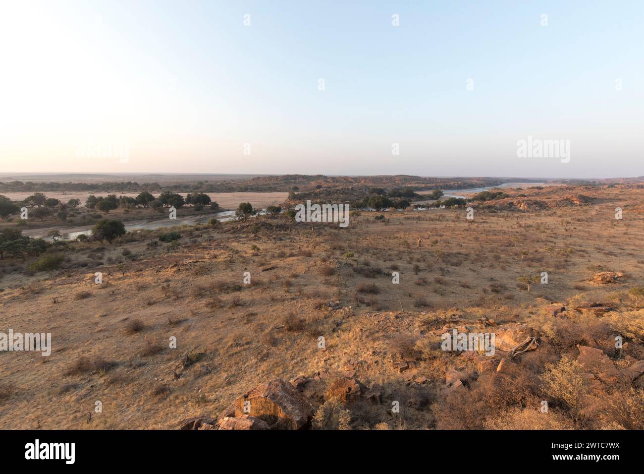 Landscape at confluence Shashe river at border between Zimbabwe ...