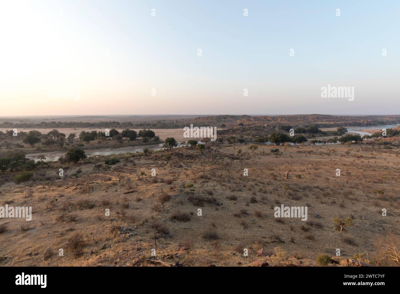 Landscape at confluence Shashe river at border between Zimbabwe ...