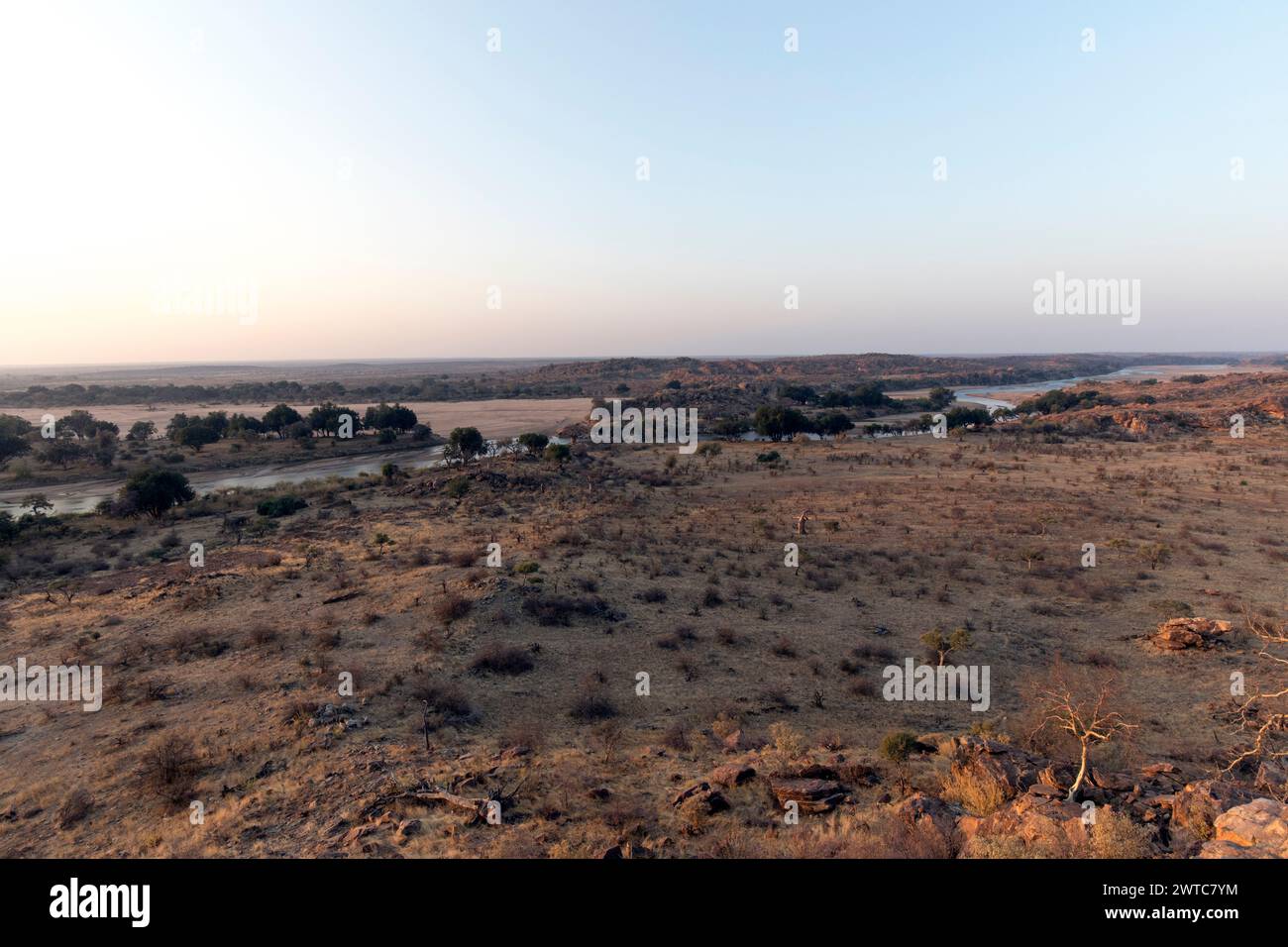 Landscape at confluence Shashe river at border between Zimbabwe ...