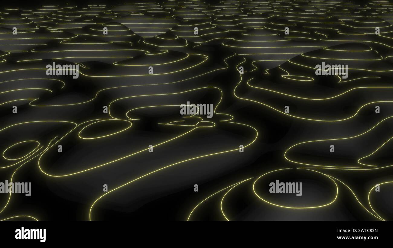 Cyber landscape glow curve grid intro 3d render Stock Photo - Alamy