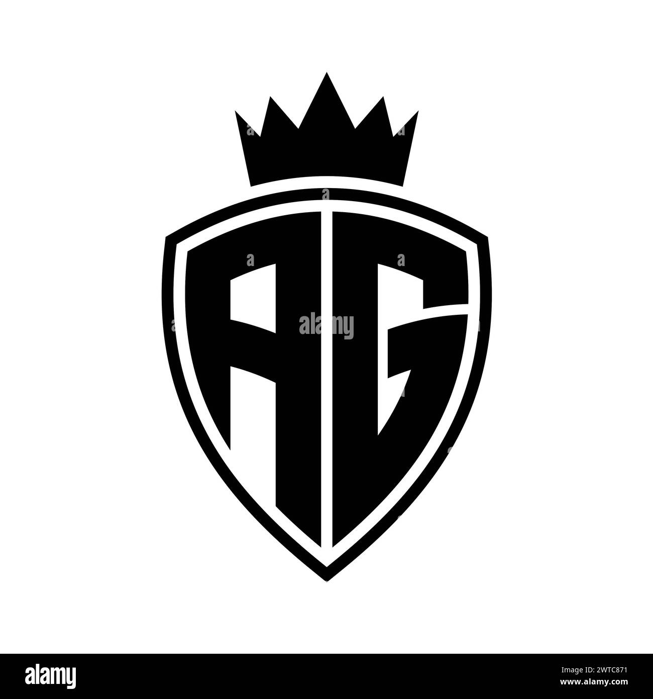 AG Letter bold monogram with shield and crown outline shape with black ...