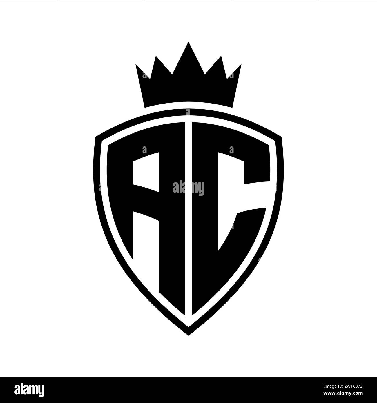 AC Letter bold monogram with shield and crown outline shape with black ...