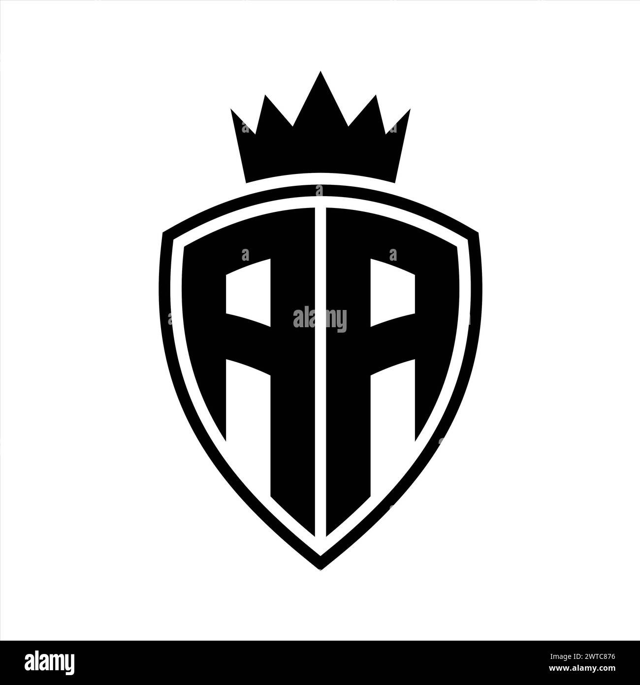AA Letter bold monogram with shield and crown outline shape with black ...