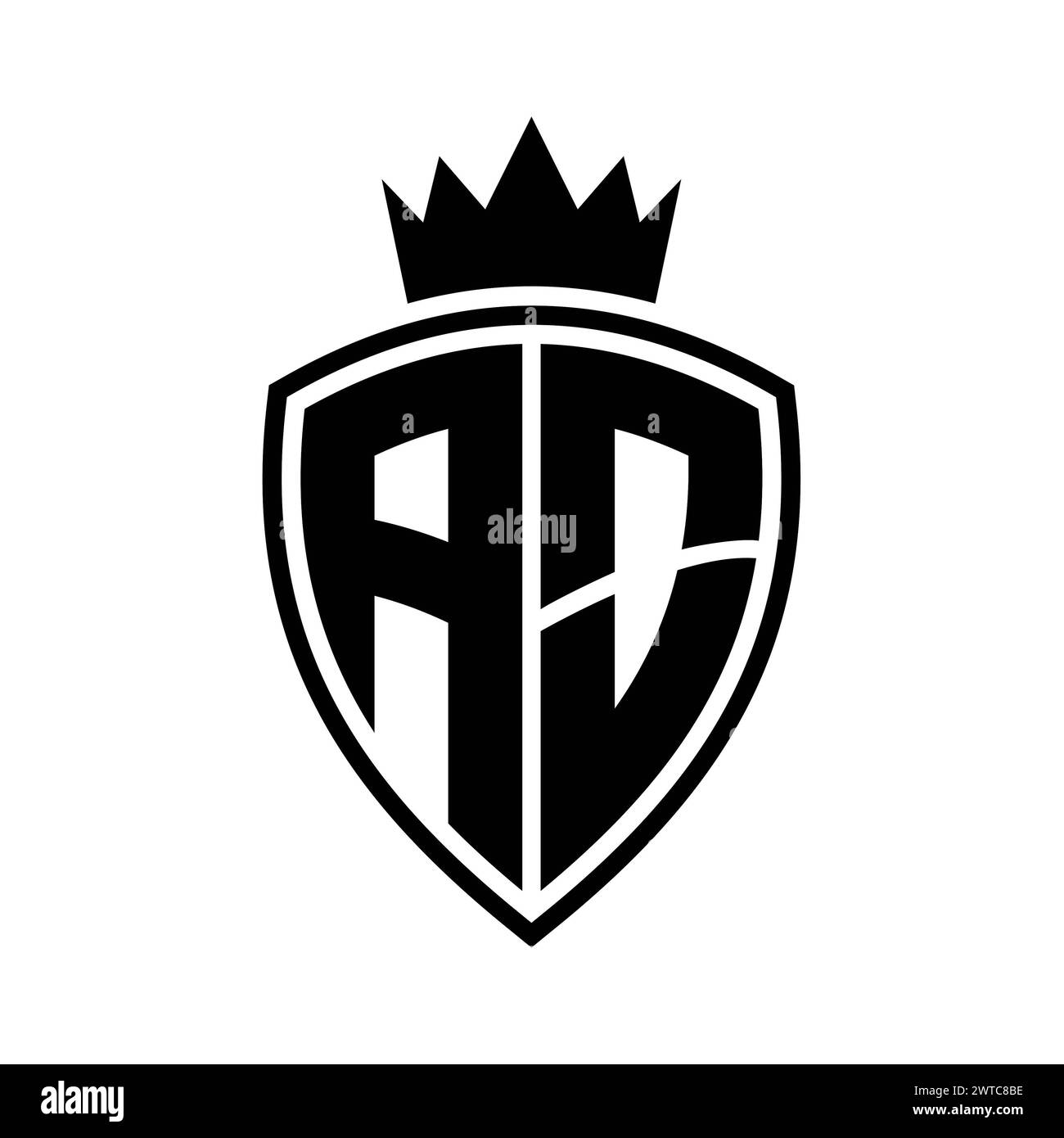 AO Letter bold monogram with shield and crown outline shape with black ...