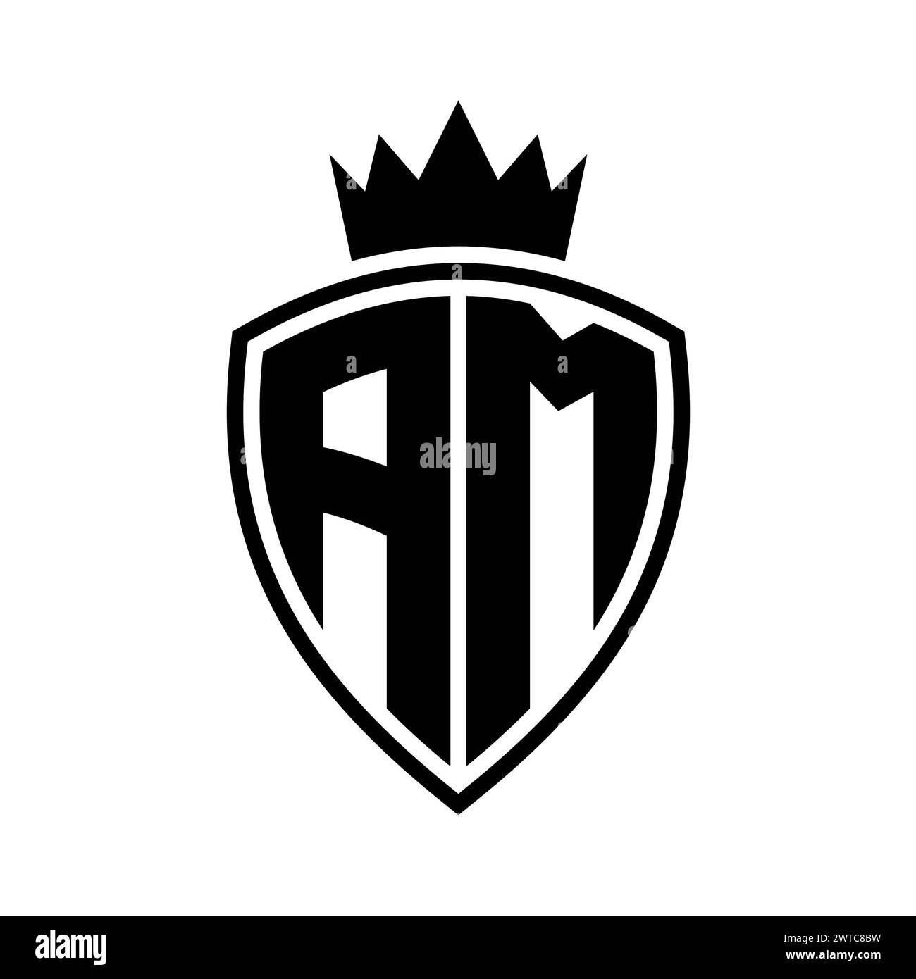 AM Letter bold monogram with shield and crown outline shape with black ...